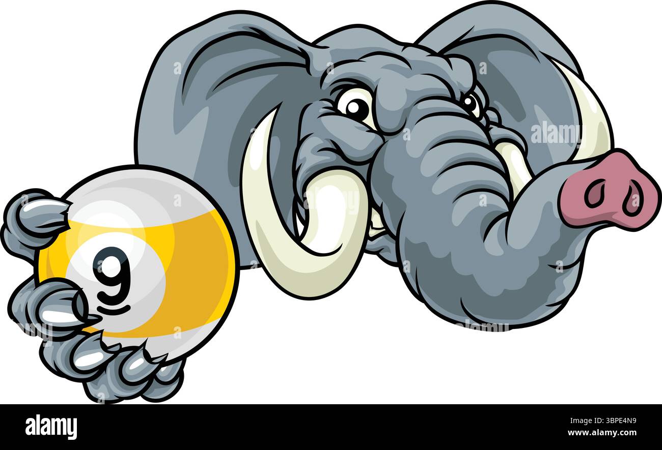 Elephant and 9 Ball Nine Ball Pool Cartoon Mascot Stock Vector Image ...