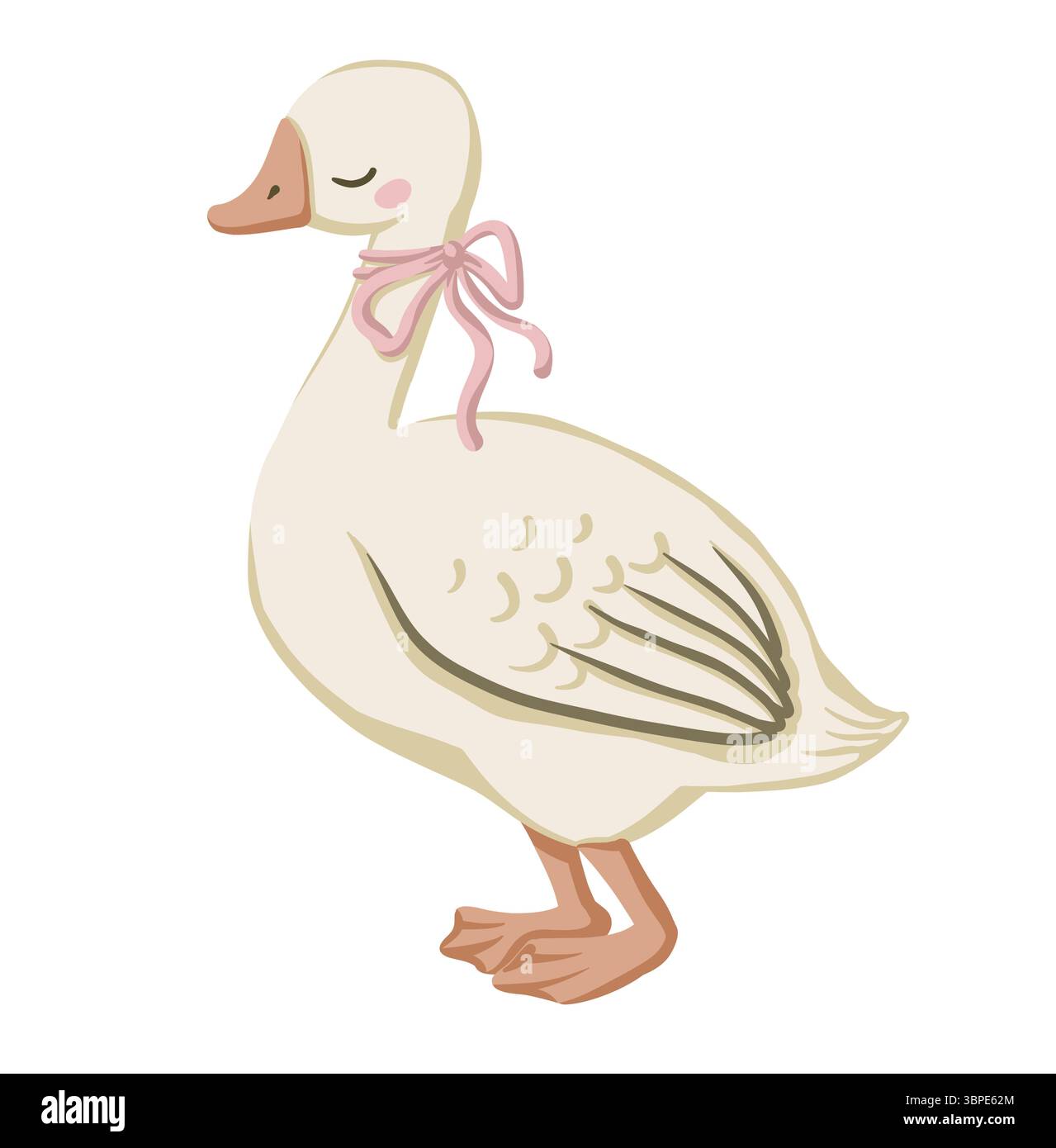 Cute goose vector character with pink bow in flat cartoon style. Hand ...