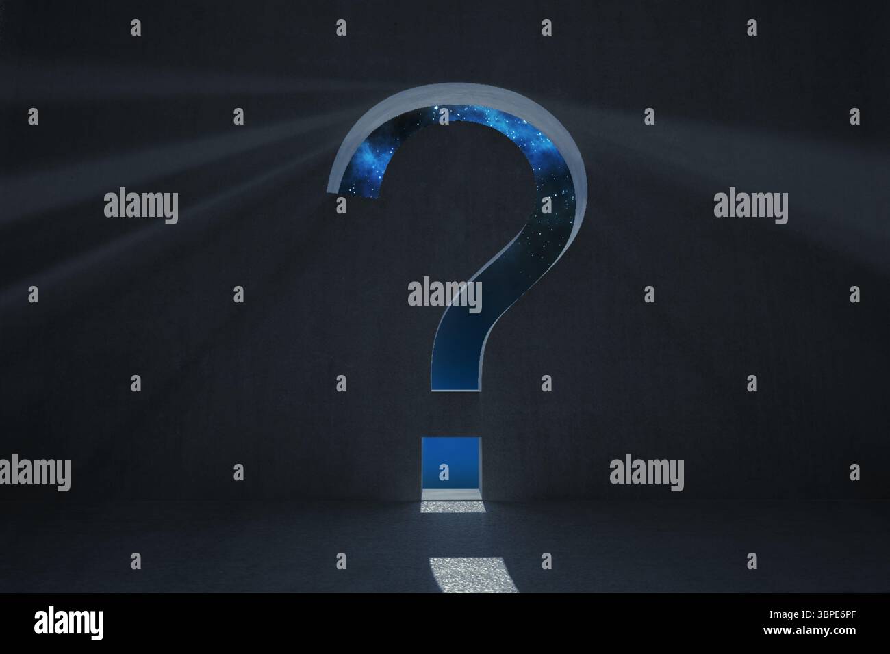 Question mark door in dark room Stock Photo - Alamy