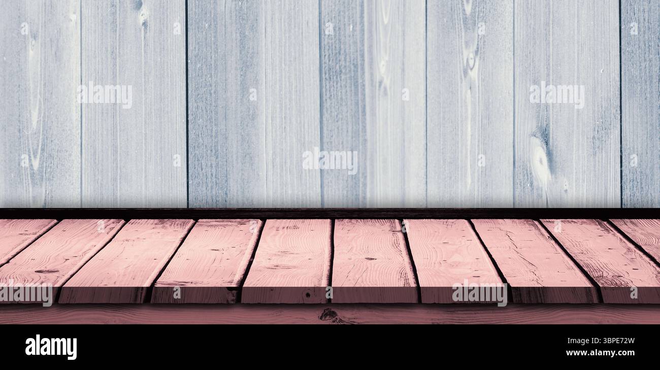 Image of wooden table on a wooden wall Stock Photo - Alamy