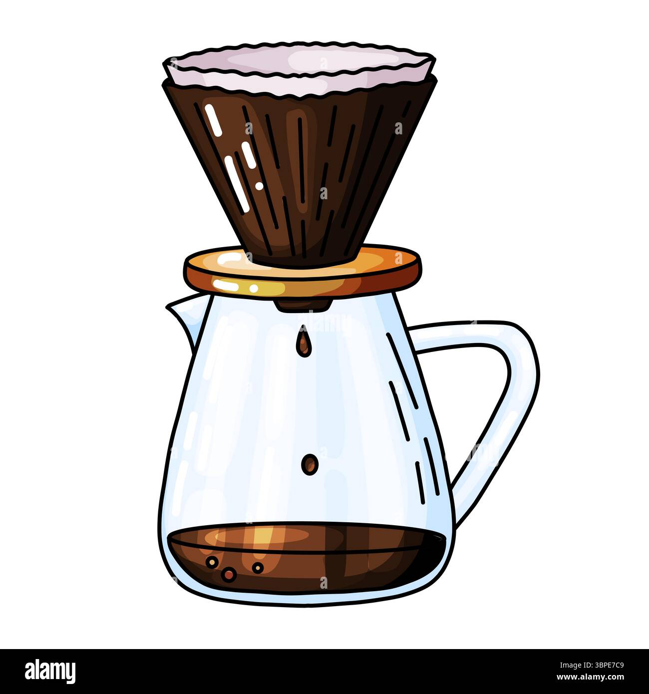 Clear hand drawn doodle illustration of a pour over coffee maker ...