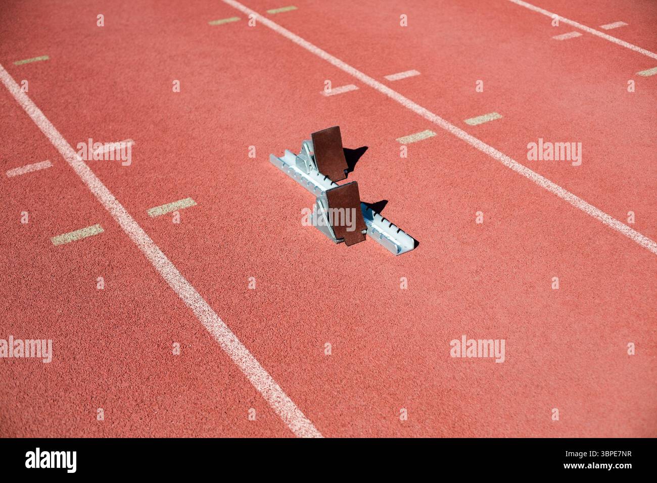 High angle view of starting blocks Stock Photo - Alamy