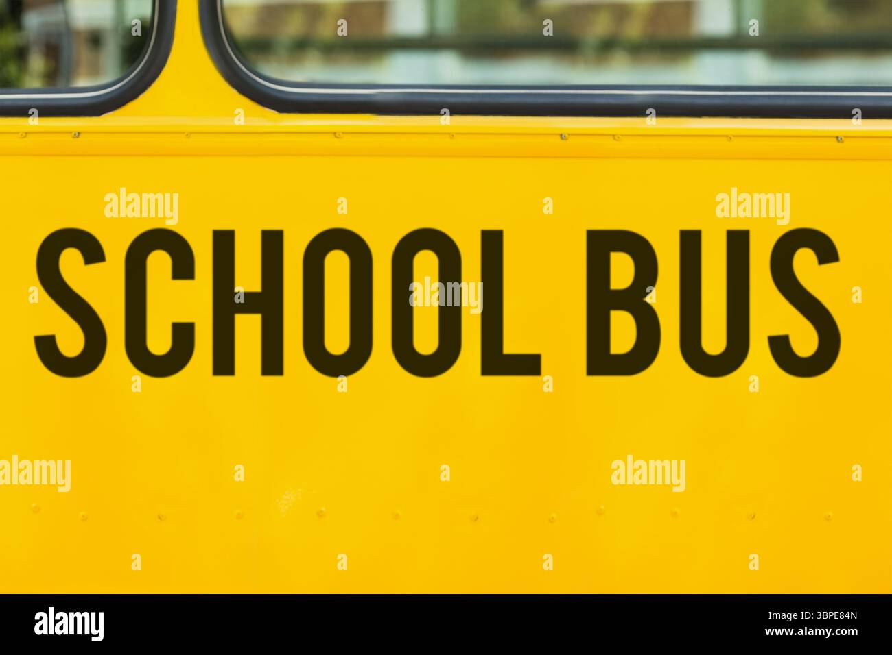 Flat design highlighting side yellow school bus with rectangular ...