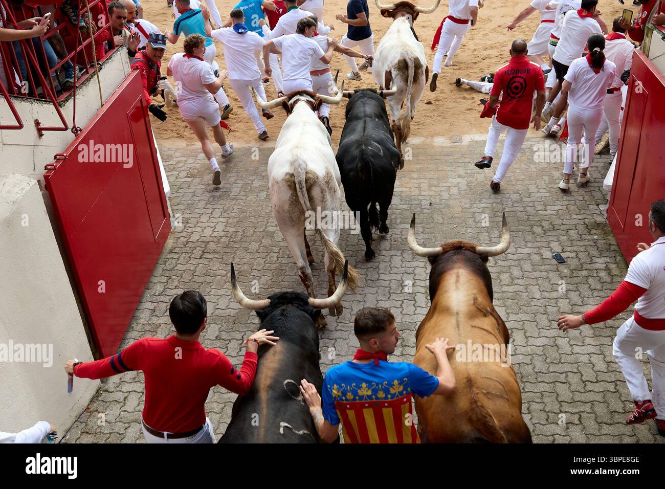 Pamplona, Spain. 07th July, 2025. Bulls run through the streets during ...