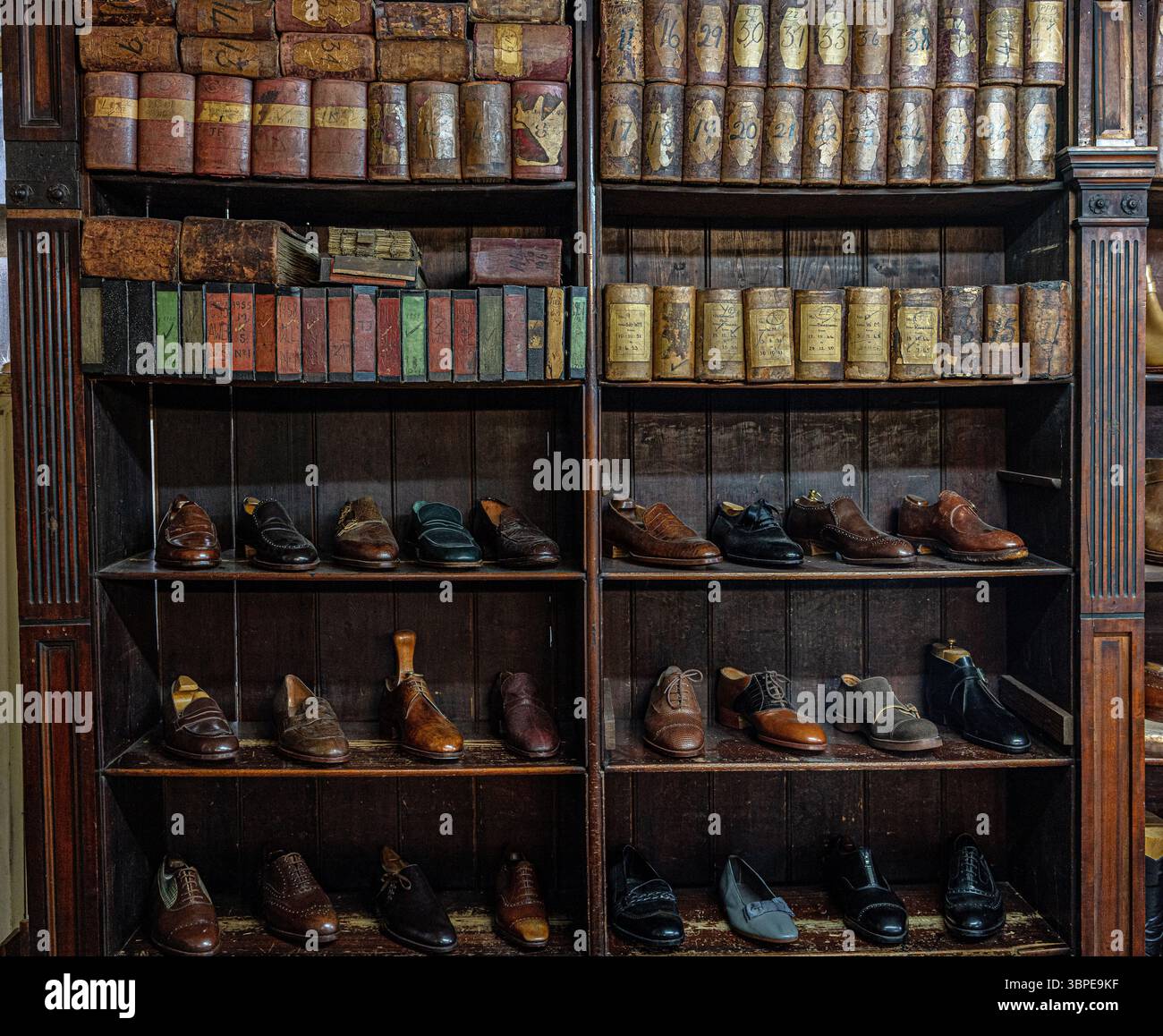 A display of old models of shoes in the basement of John Lobb bespoke shoes St. James’s Street ...