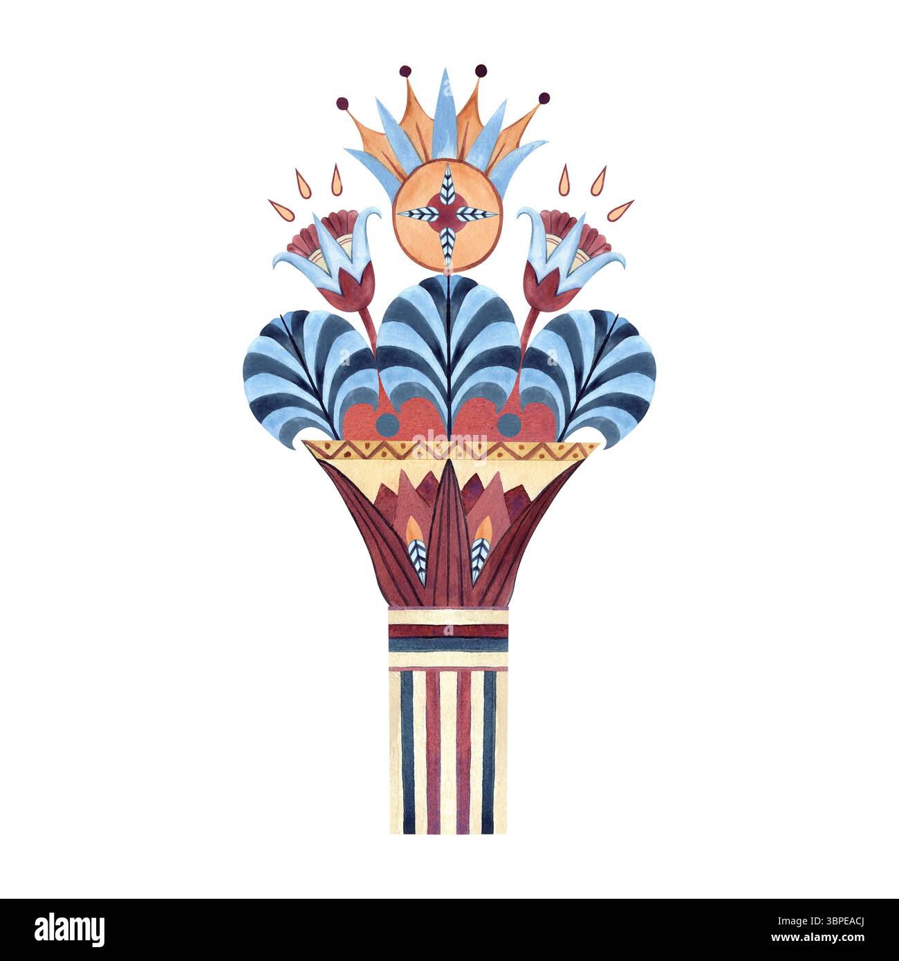 Egyptian composition vase with lotus, palm, column ancient symbols ...