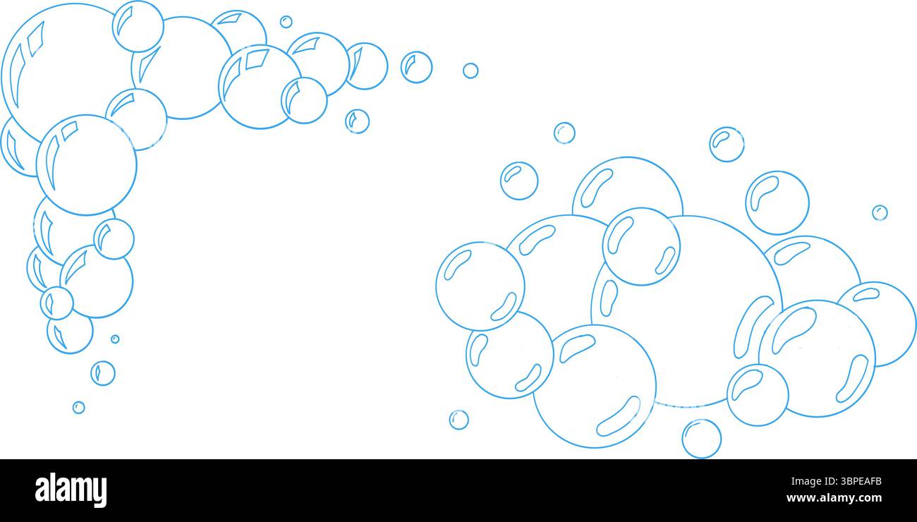 Vector line art bubbles collection. Soapy water bubbles with doodle ...