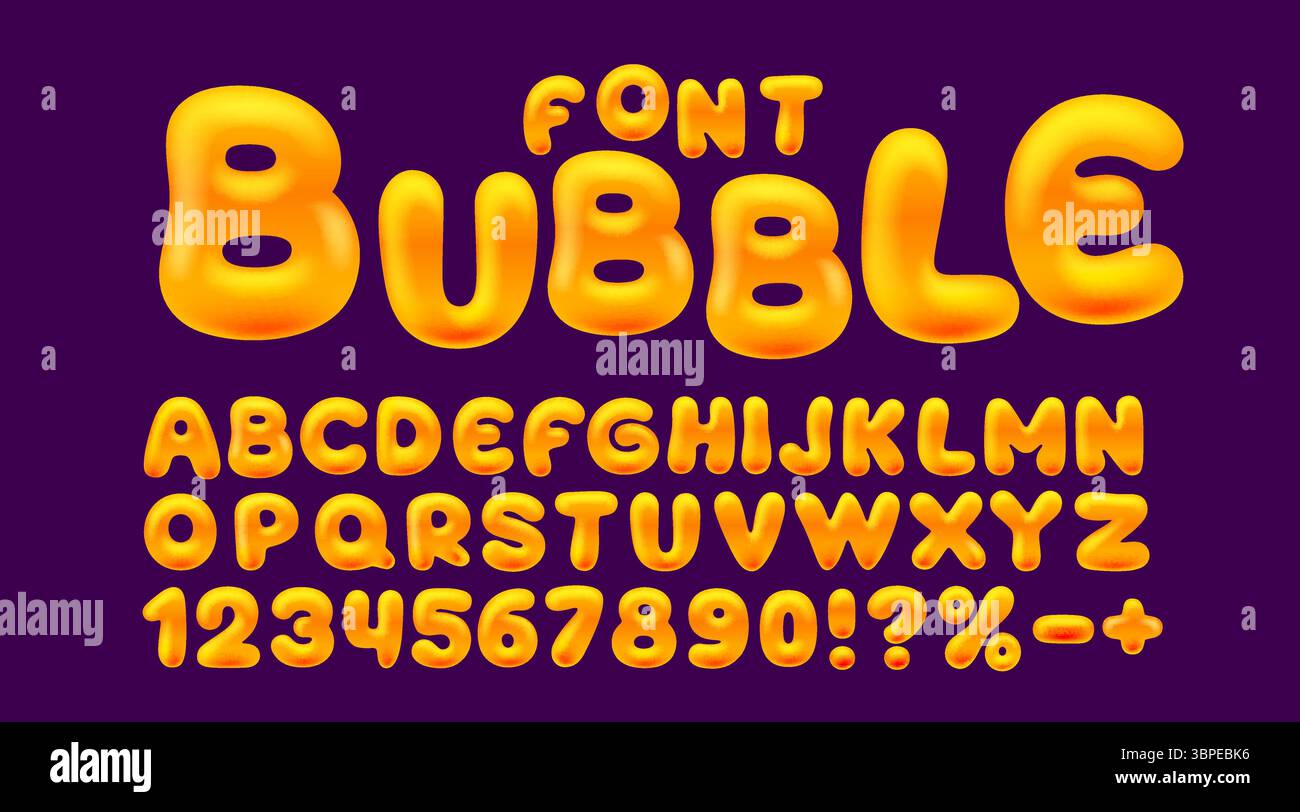Bubble gum font, brush candy. English alphabet and numbers sign. Vector ...