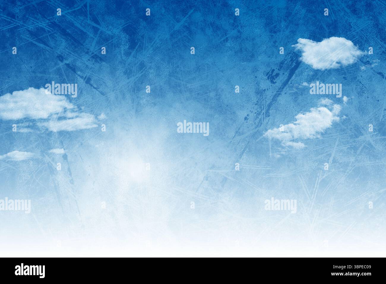 Textured blue sky is showing fluffy white clouds in flat design, grunge ...