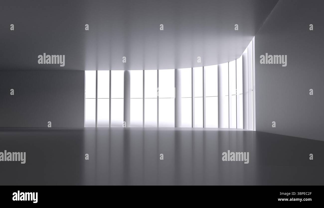 Flat style interior is showing curved ceiling with window panels ...