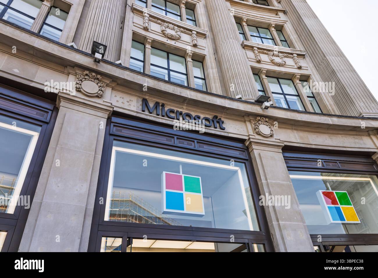 Microsoft flagship store exterior with colorful logo. London, UK, 11 ...