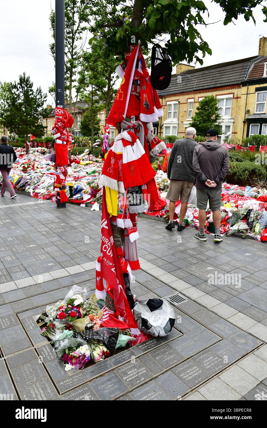 Floral tributes,scarves,balloons,messages of condolance etc are placed ...