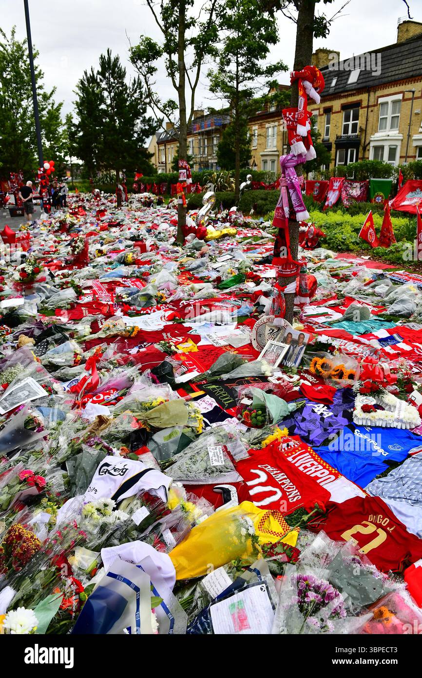 Floral tributes,scarves,balloons,messages of condolance etc are placed ...
