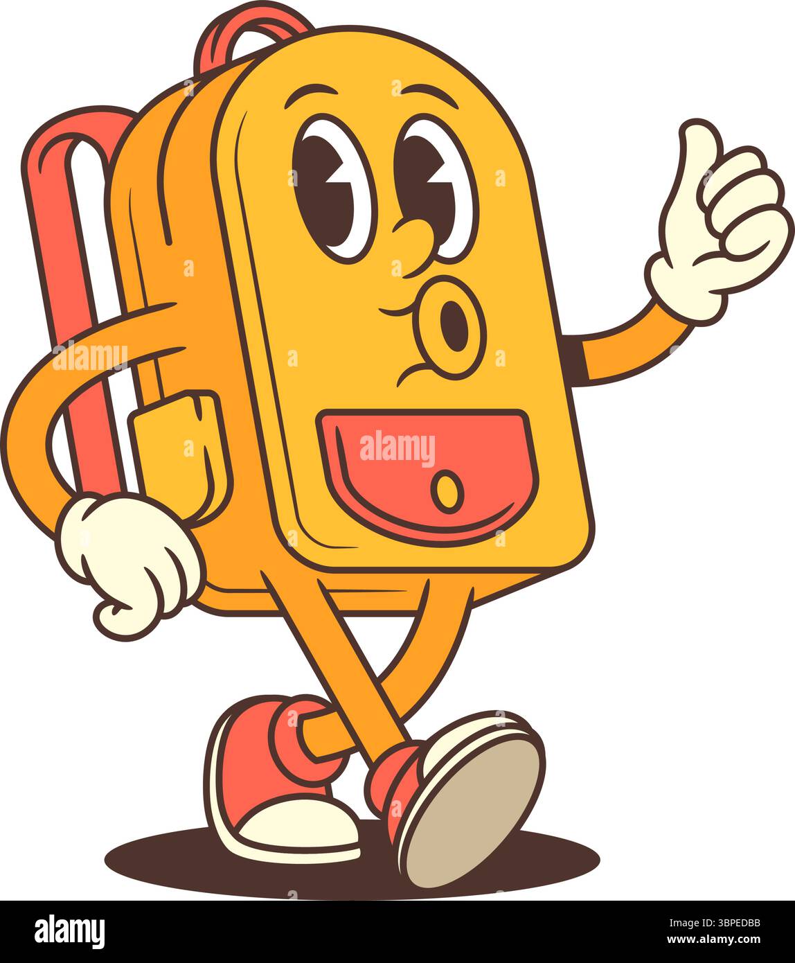 Cartoon backpack character walking confidently with a thumbs-up and ...
