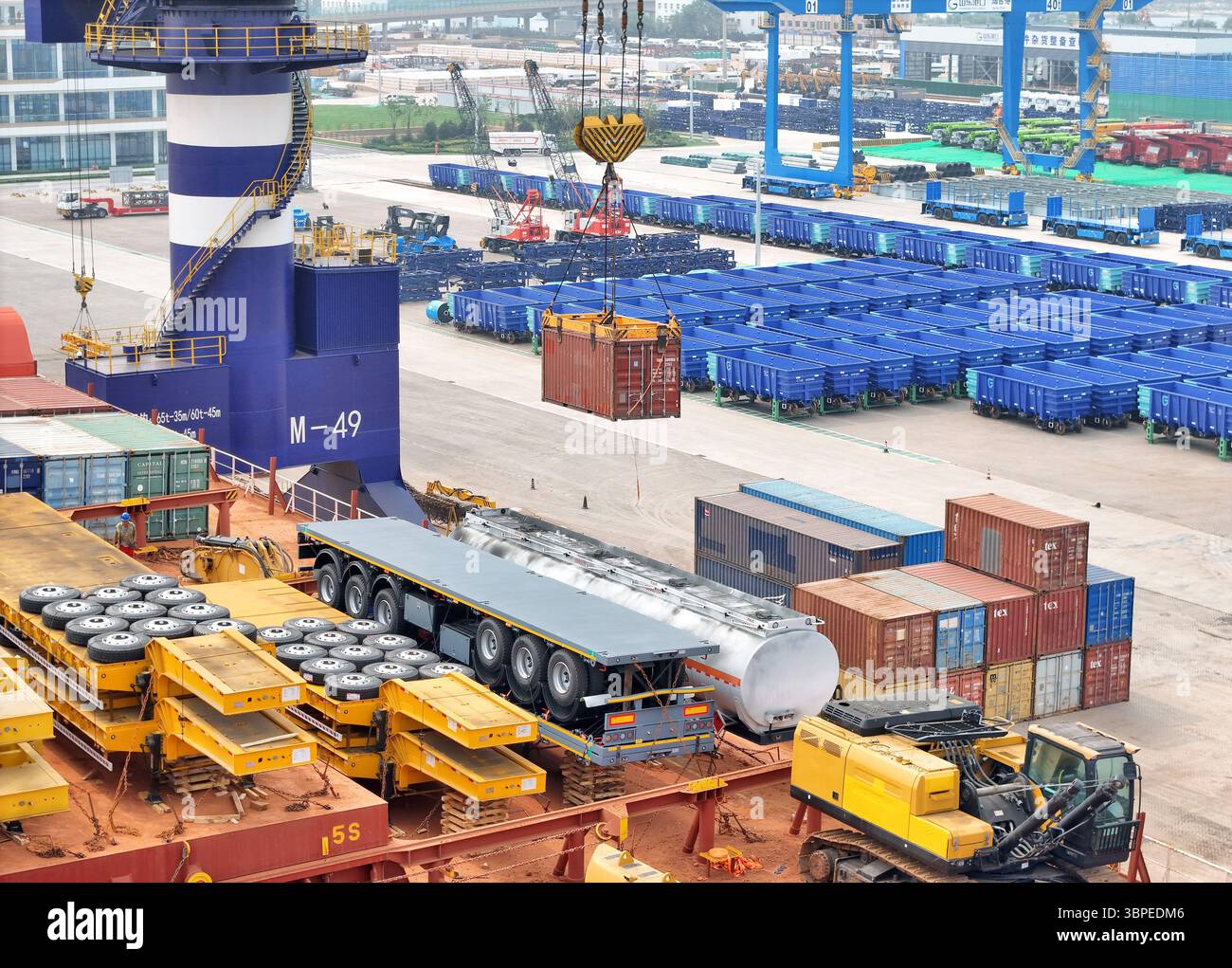YANTAI, CHINA - JULY 7, 2025 - Goods and materials for export to Africa ...