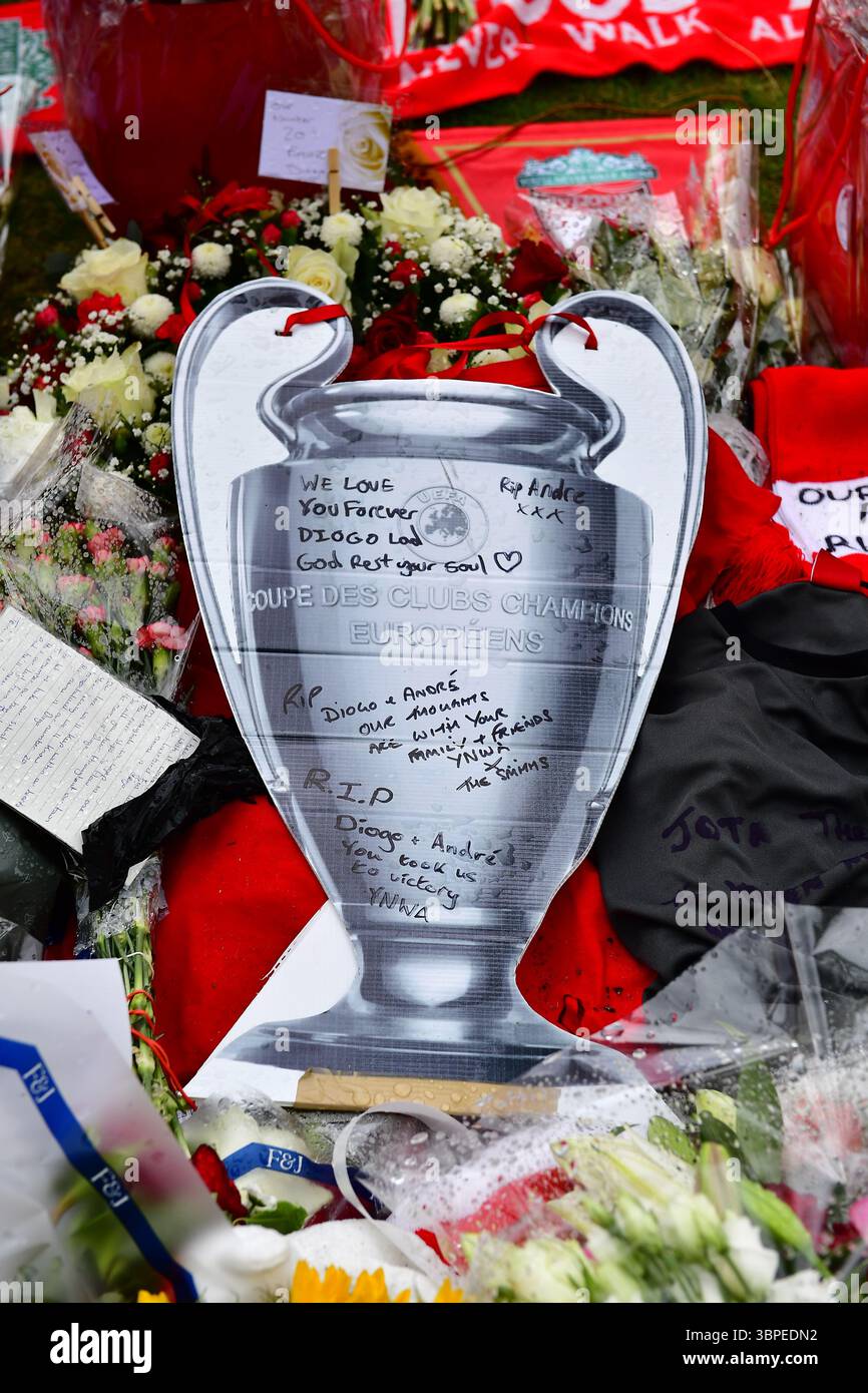 Floral tributes,scarves,balloons,messages of condolance etc are placed ...