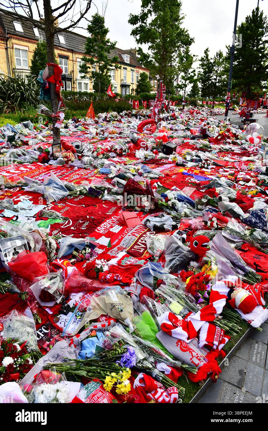 Floral tributes,scarves,balloons,messages of condolance etc are placed ...