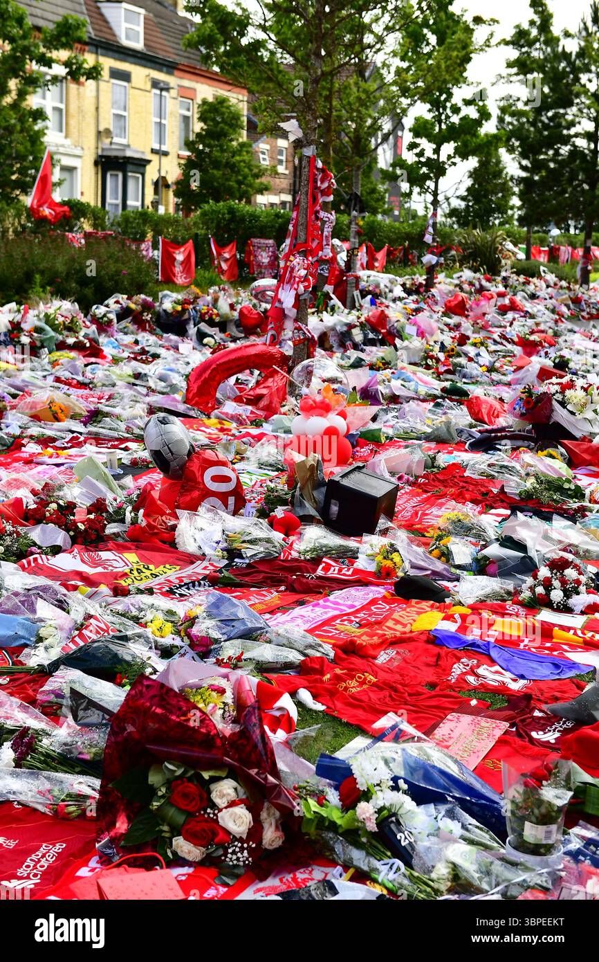 Floral tributes,scarves,balloons,messages of condolance etc are placed ...