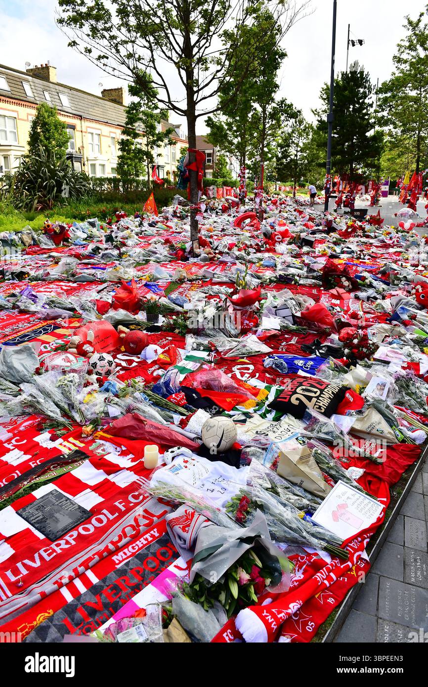 Floral tributes,scarves,balloons,messages of condolance etc are placed ...
