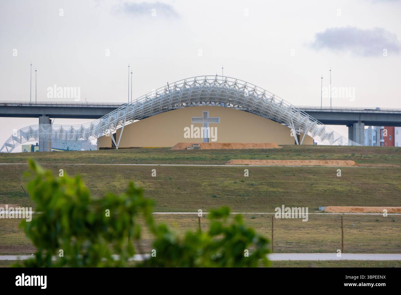 Modern altar stage with cross at world youth day 2023 in portugal Stock ...