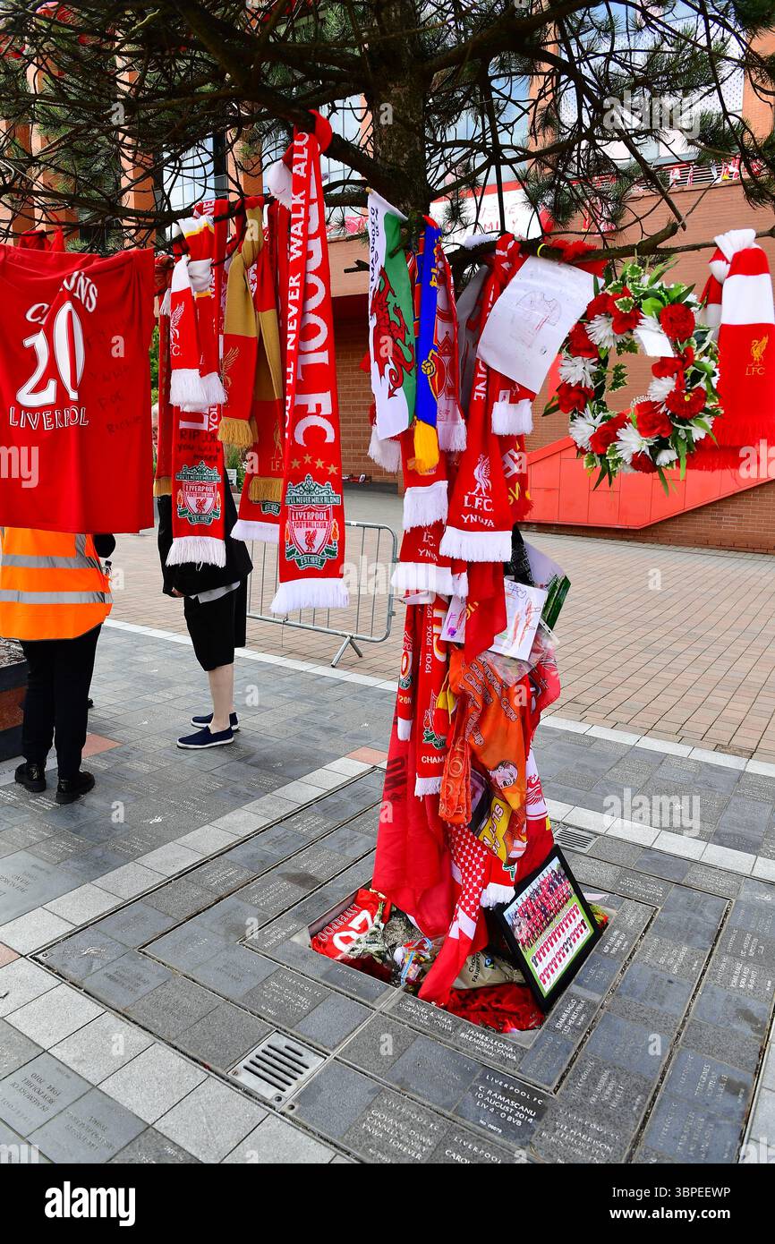 Floral tributes,scarves,balloons,messages of condolance etc are placed ...
