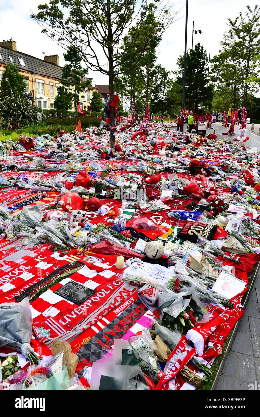 Floral tributes,scarves,balloons,messages of condolance etc are placed ...
