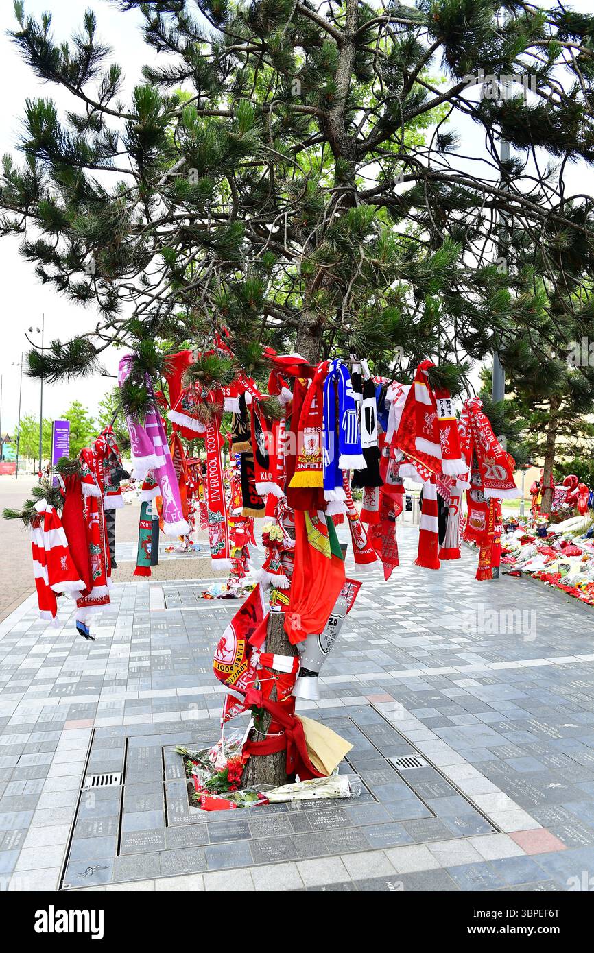 Floral tributes,scarves,balloons,messages of condolance etc are placed ...