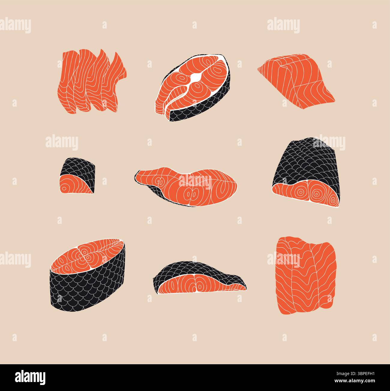 Salmon cuts in different shapes ready for diverse culinary creations ...