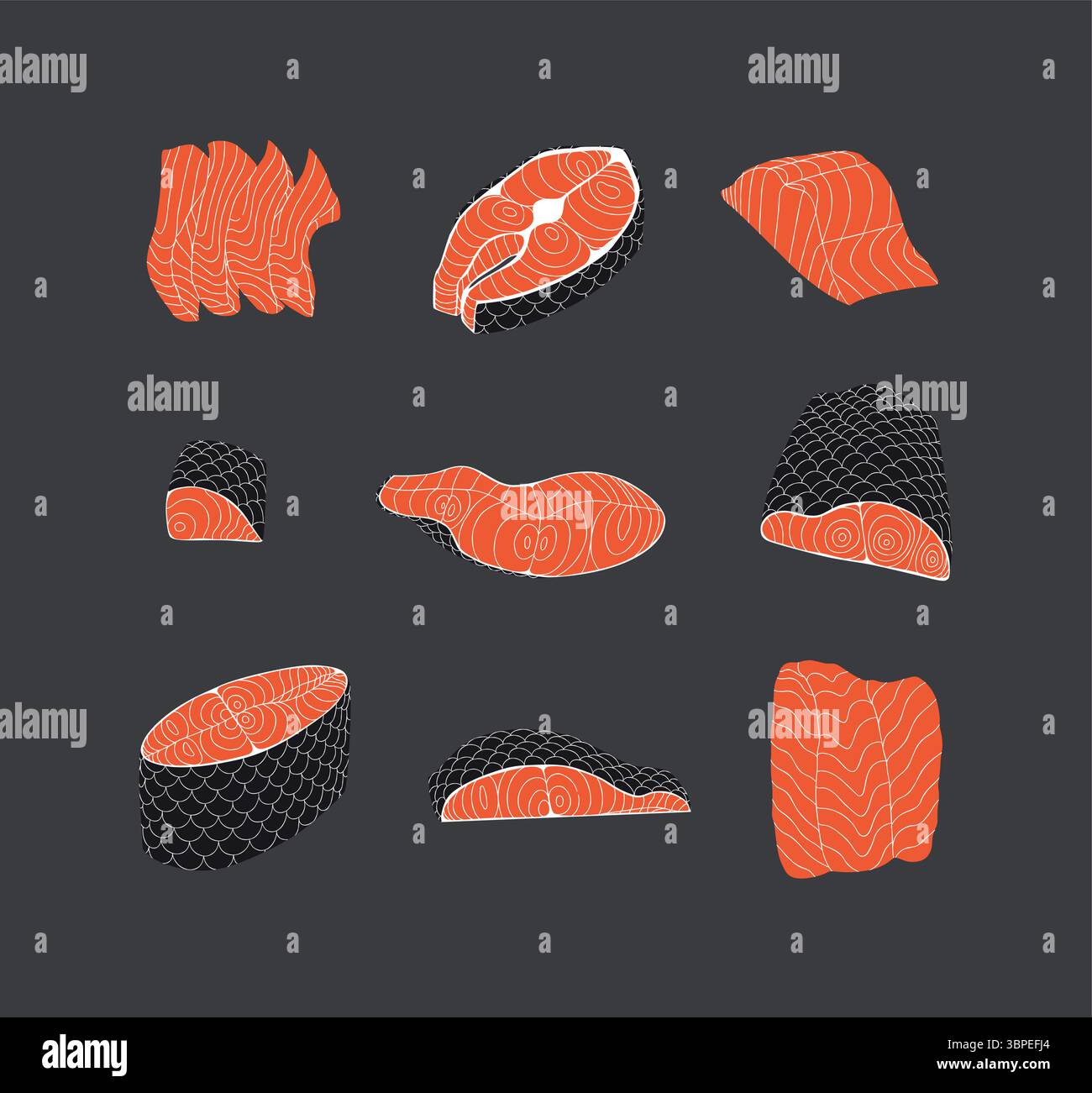 Salmon cuts in different shapes ready for diverse culinary creations ...