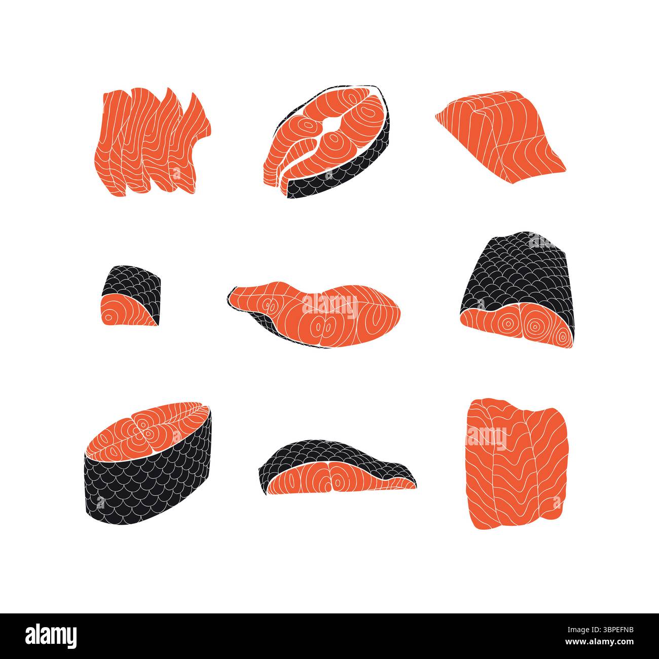 Salmon cuts in different shapes ready for diverse culinary creations ...