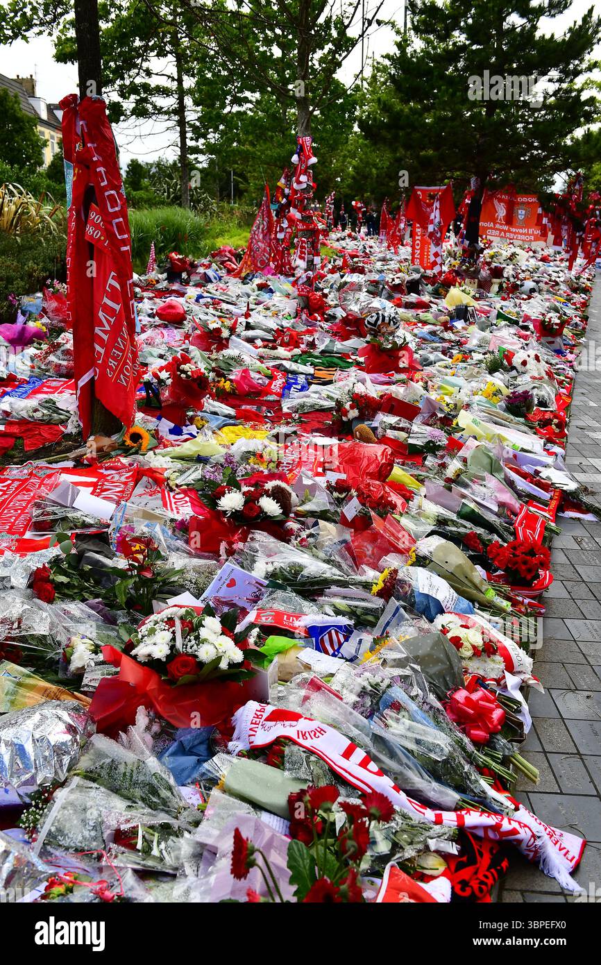 Floral tributes,scarves,balloons,messages of condolance etc are placed ...