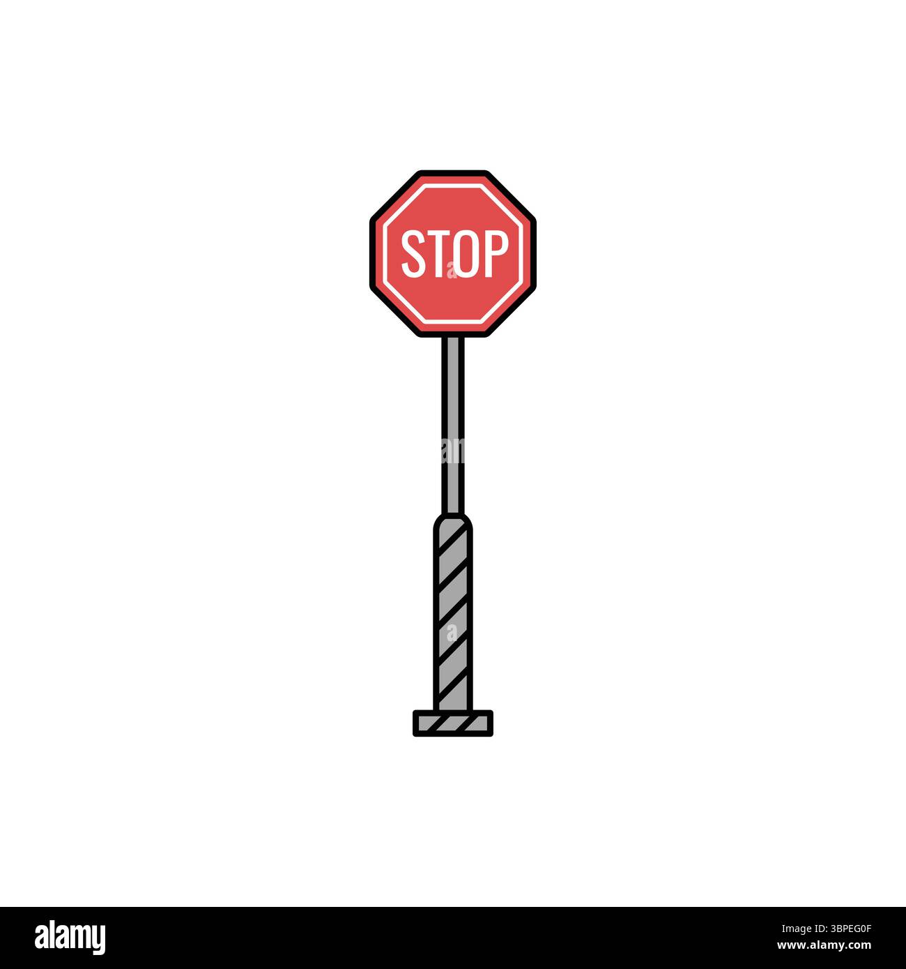 A classic red stop sign illustration on a pole, ideal for road safety ...