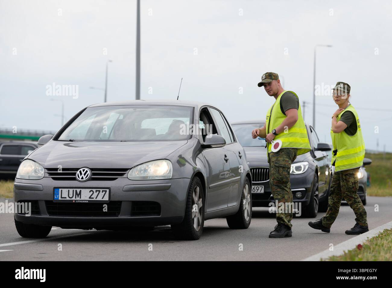 Authorities are seen carrying out controls in Budzisko, Poland on 07 ...