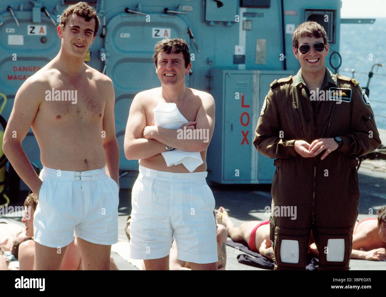 Prince Andrew with officers, H.M.S. Invincible, 1984 Stock Photo - Alamy