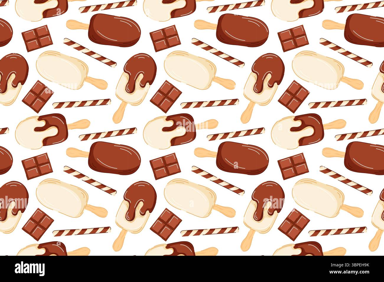 Seamless pattern with chocolate ice cream and wafer in cartoon style ...