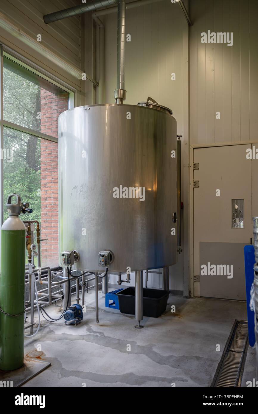 Stainless steel brewing tank inside modern craft brewery facility Stock ...