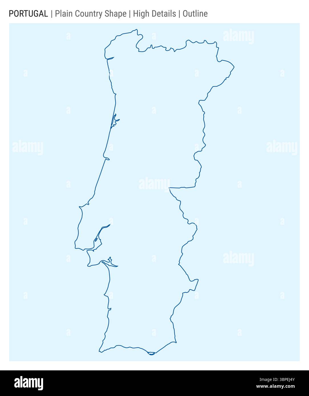 Portugal plain country map. High details. Outline style. Shape of ...