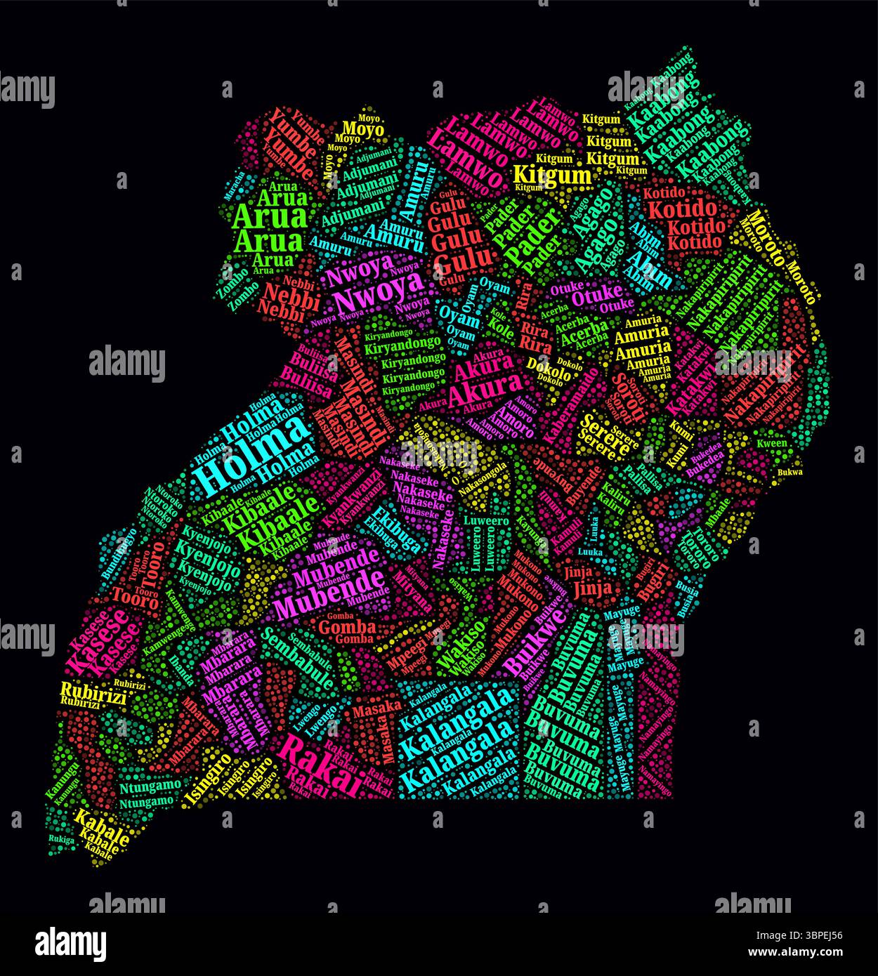 Uganda Word Cloud. Region names of the country in the English language ...