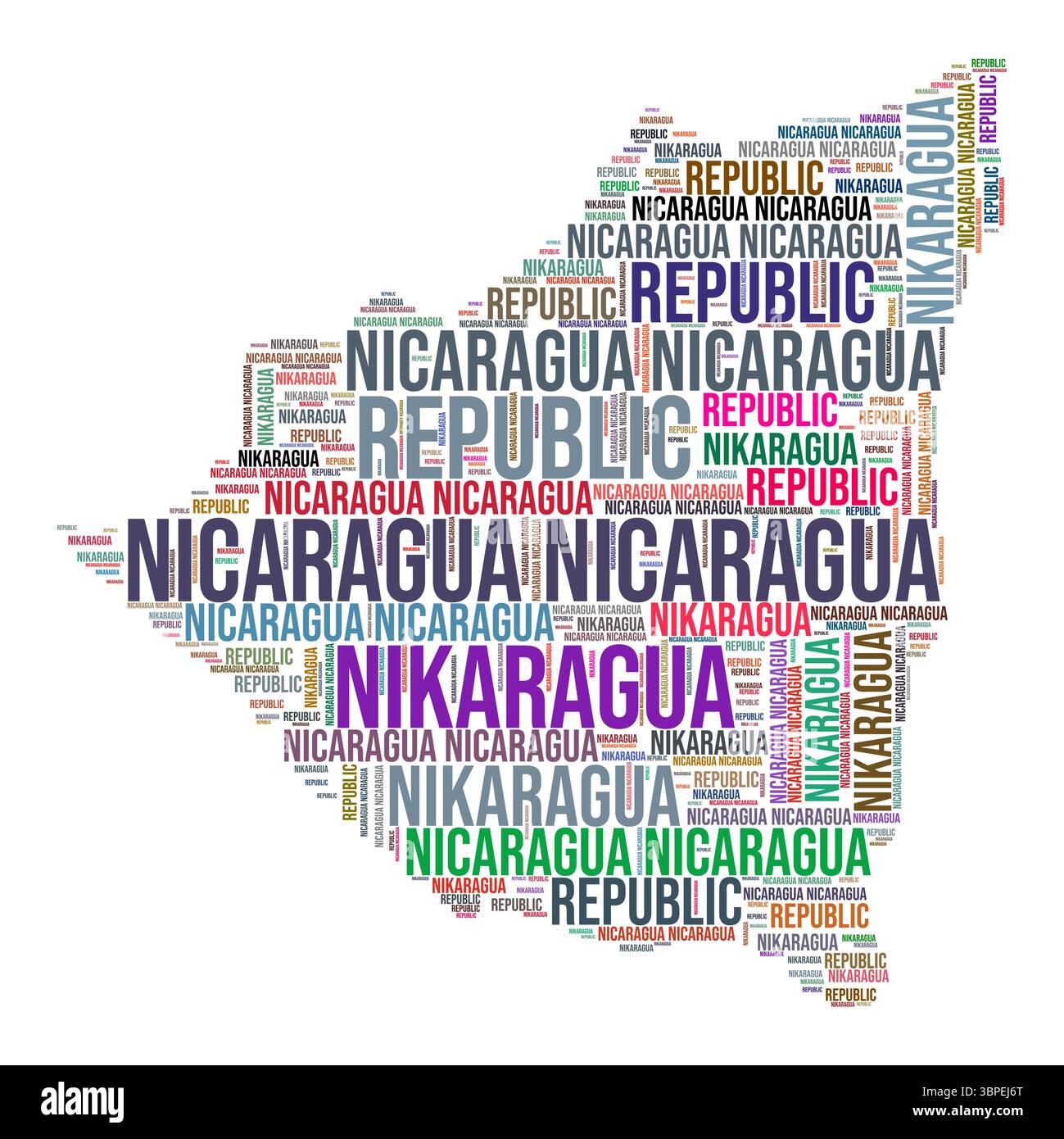 Nicaragua country shape word cloud. Typography style country ...