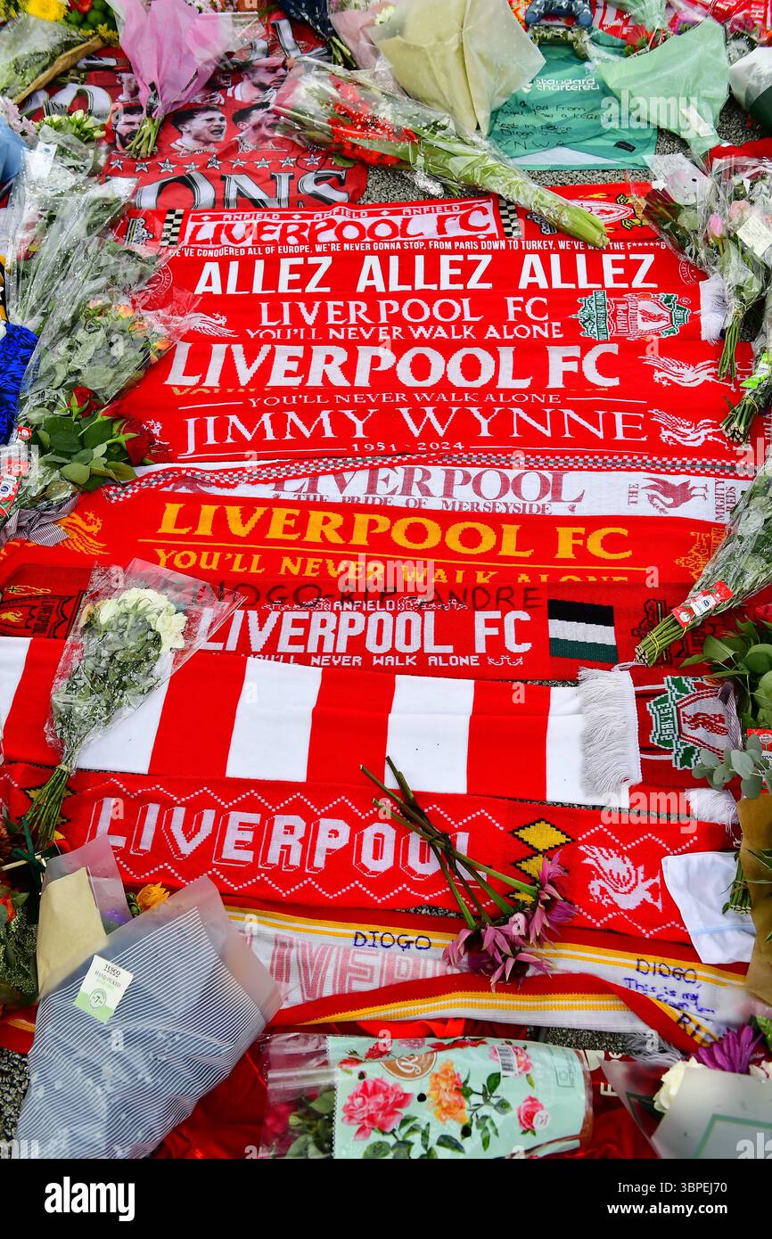Floral tributes,scarves,balloons,messages of condolance etc are placed ...
