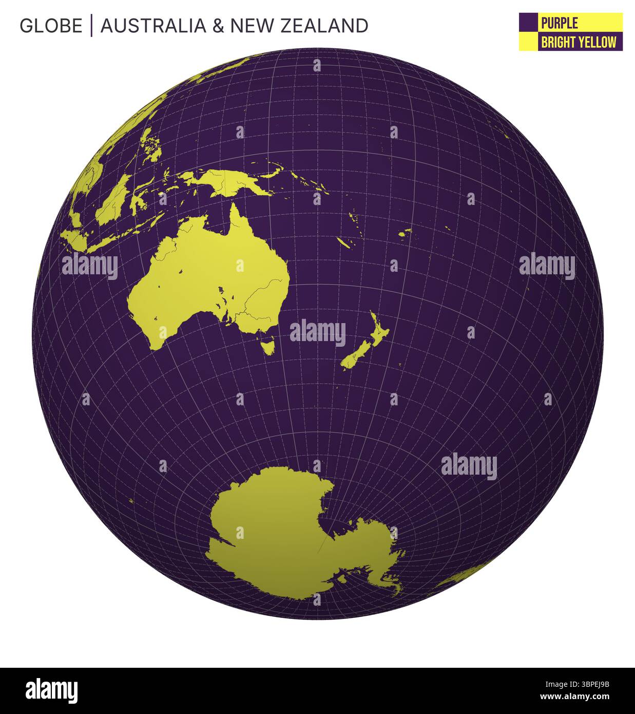 Vector Globe centered to Australia & New Zealand. Purple Bright Yellow ...