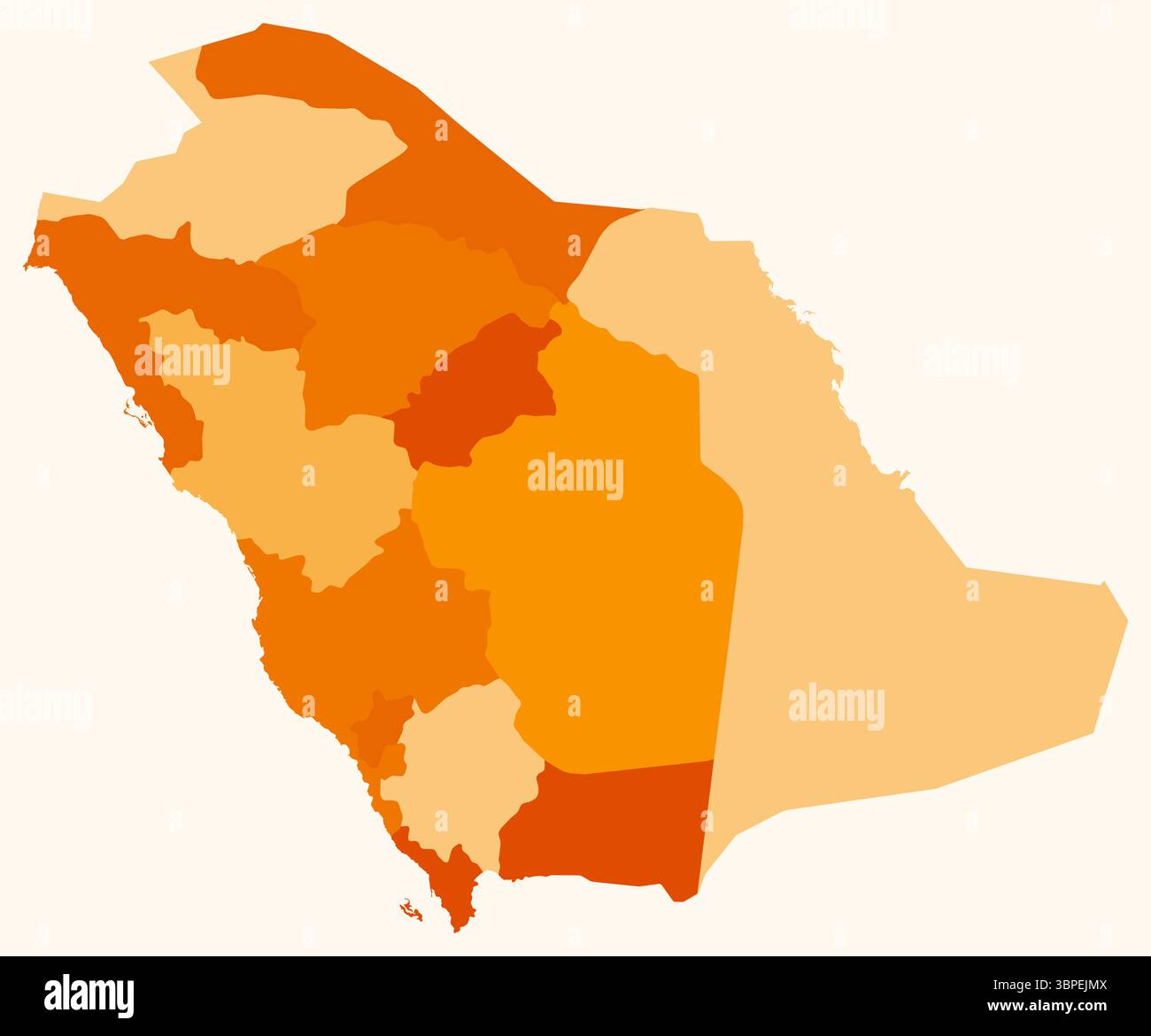 Map of Saudi Arabia with regions. Just a simple country border map with ...