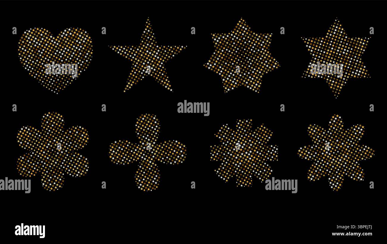 Set of shapes filled with a pattern that mimics glittery dots Stock ...