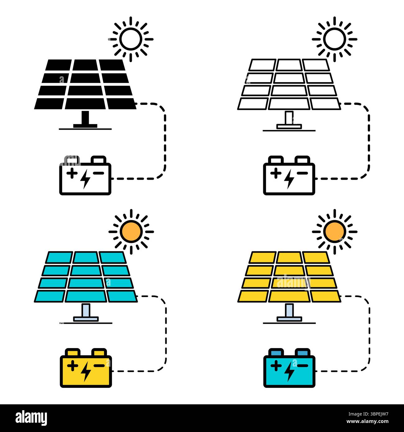 Set of Solar panel system icon, green power technology, ecology energy ...