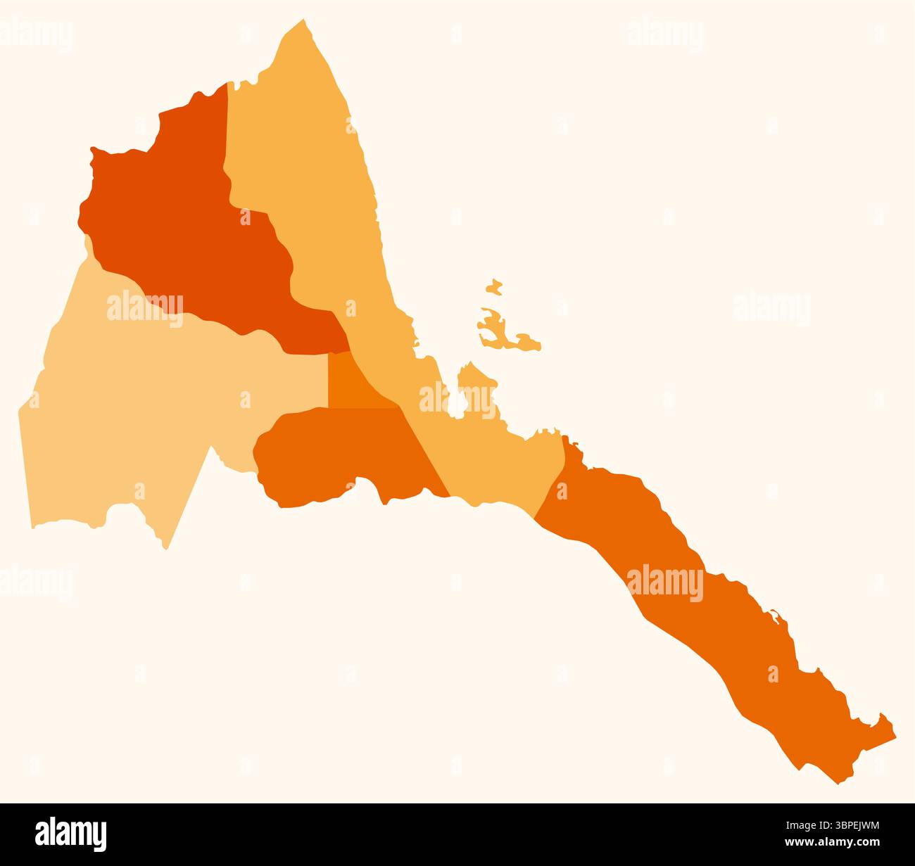 Map of Eritrea with regions. Just a simple country border map with ...