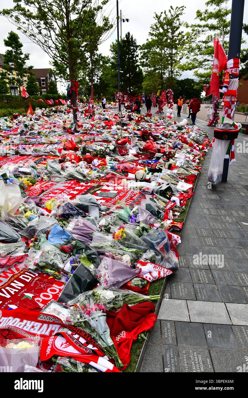 Floral tributes,scarves,balloons,messages of condolance etc are placed ...