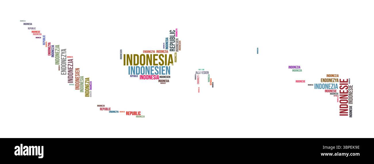 Indonesia country shape word cloud. Typography style country ...