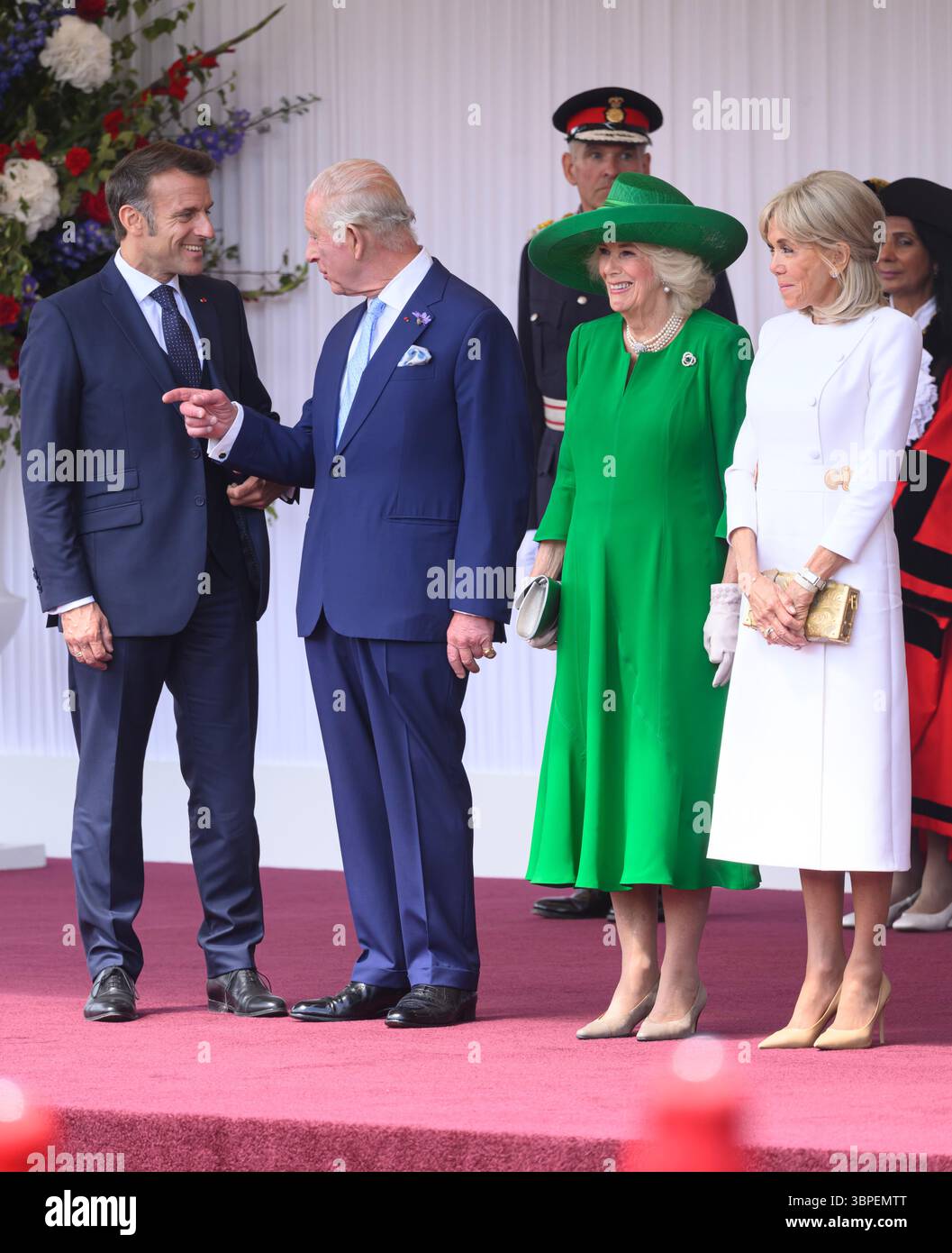 Windsor, UK. July 8th, 2025. Emmanuel Macron, Mrs. Brigitte Macron ...
