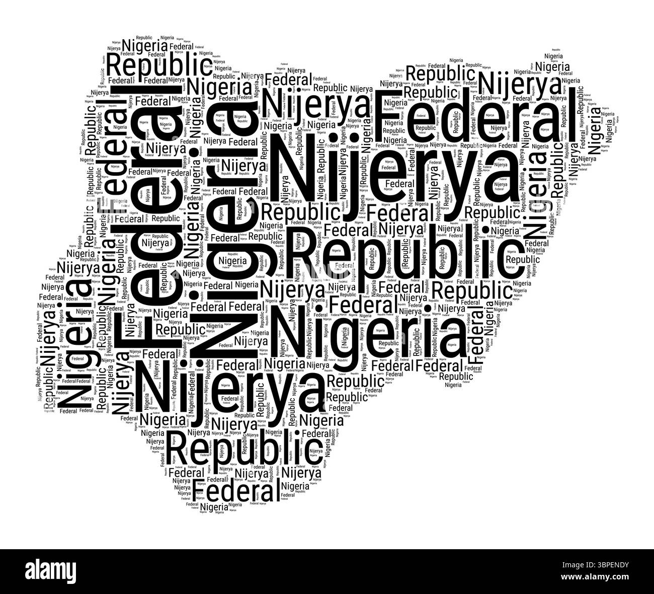 Black and white word cloud in Nigeria shape. Simple typography style ...