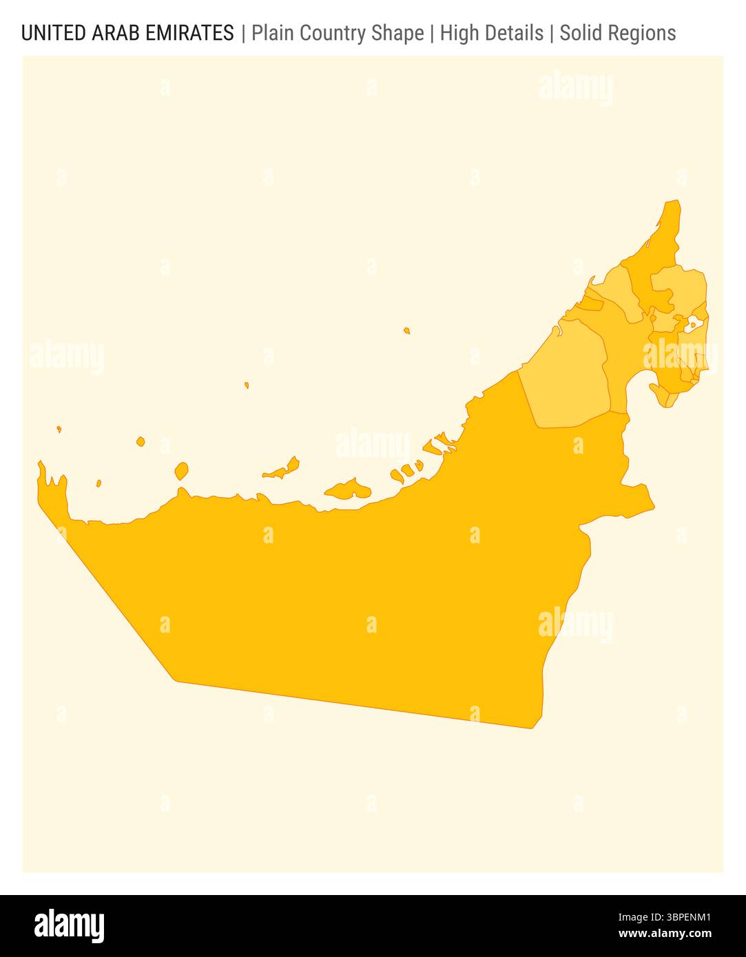 UAE plain country map. High details. Solid regions style. Shape of UAE ...